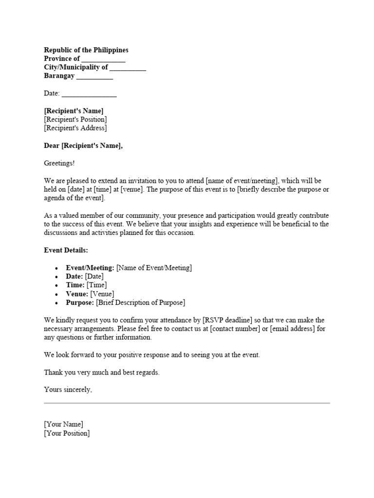 Invitation Letter Sample For Meeting | PDF