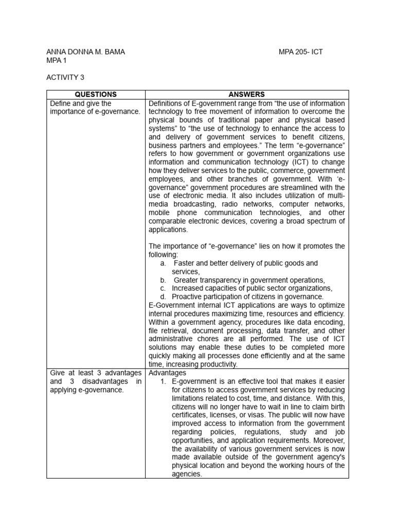 ICT Activity 3 | PDF | E Government | Information Technology