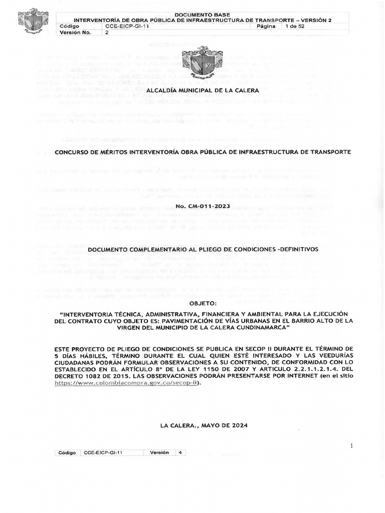 Documento Complementario Al Pliego de Condiciones - Definitivo | PDF
