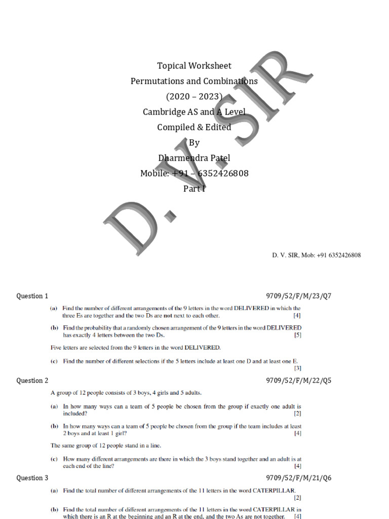 Permutations and Combinations - Part 1 | PDF