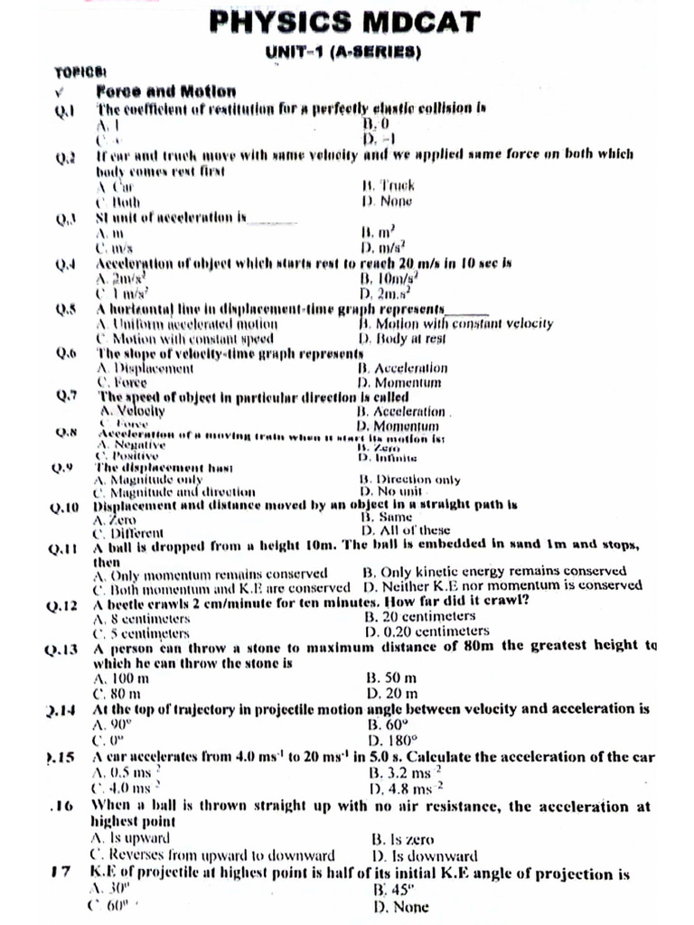 Physics Unit 1 Force and Motion | PDF