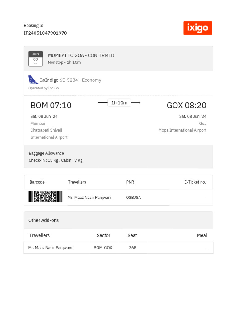 Ticket 1.pdf - 20240510 - 133251 - 0000 | PDF | Aviation