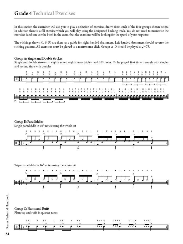 Grade 4-7 Drumming Exercises Guide | PDF | Musicology | Rhythm And Meter