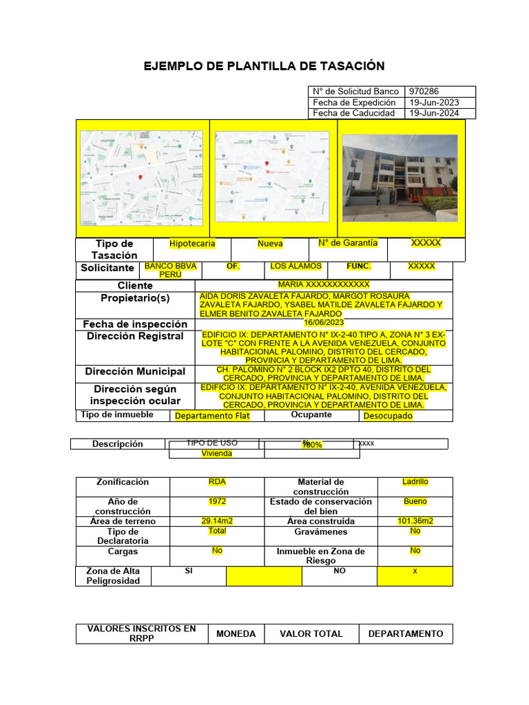Formato de Tasación | PDF | Valoración (Finanzas) | Contabilidad financiera