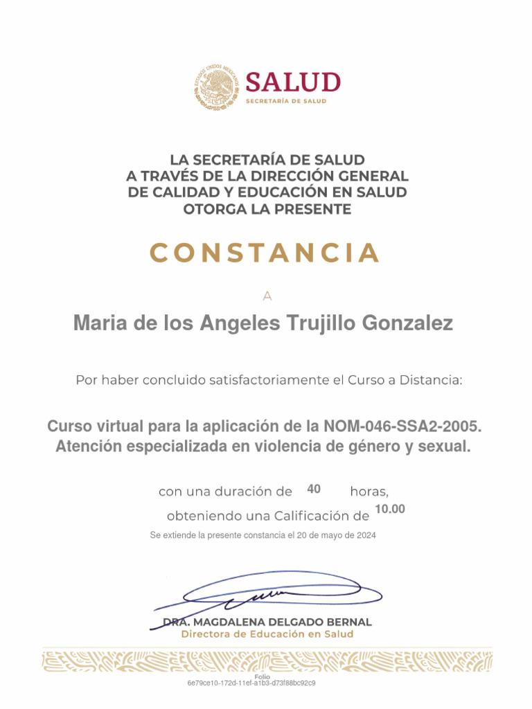 Curso Virtual para La Aplicación de La NOM 046 SSA2 2005. Atención Especializada en Violencia de ...
