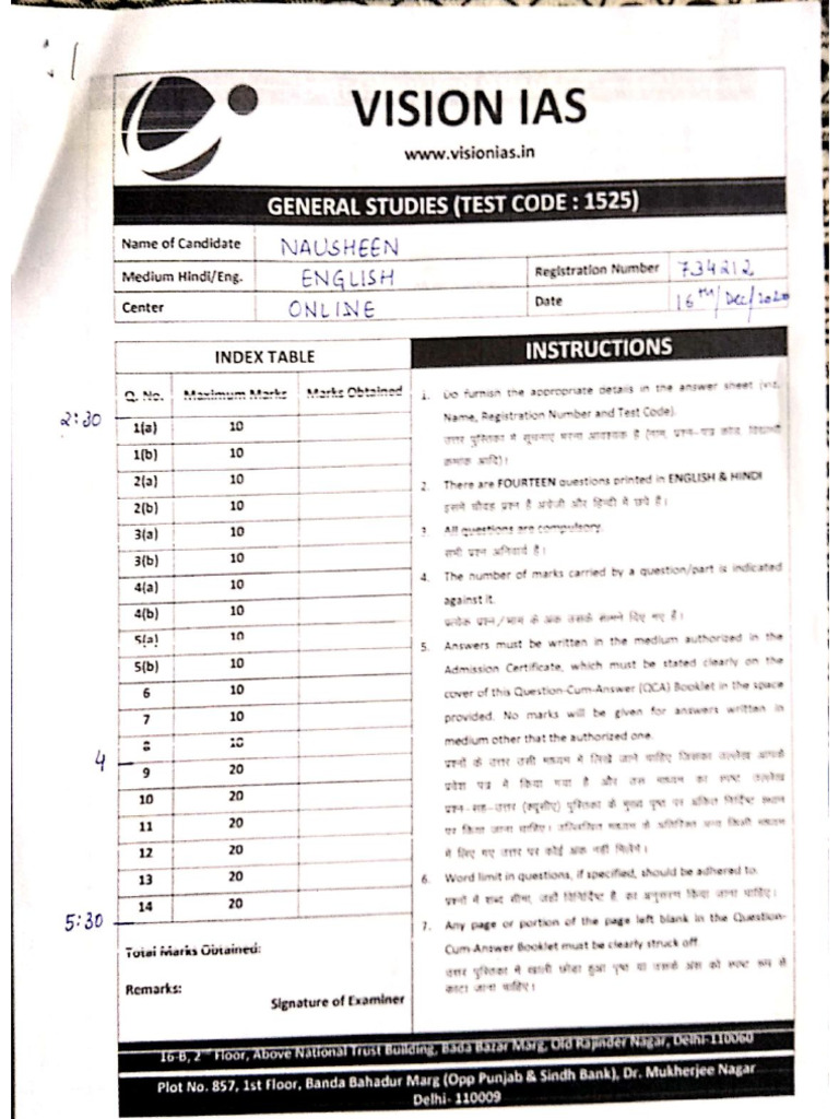 VisionIAS Toppers Answer Booklet NAUSHEEN | PDF