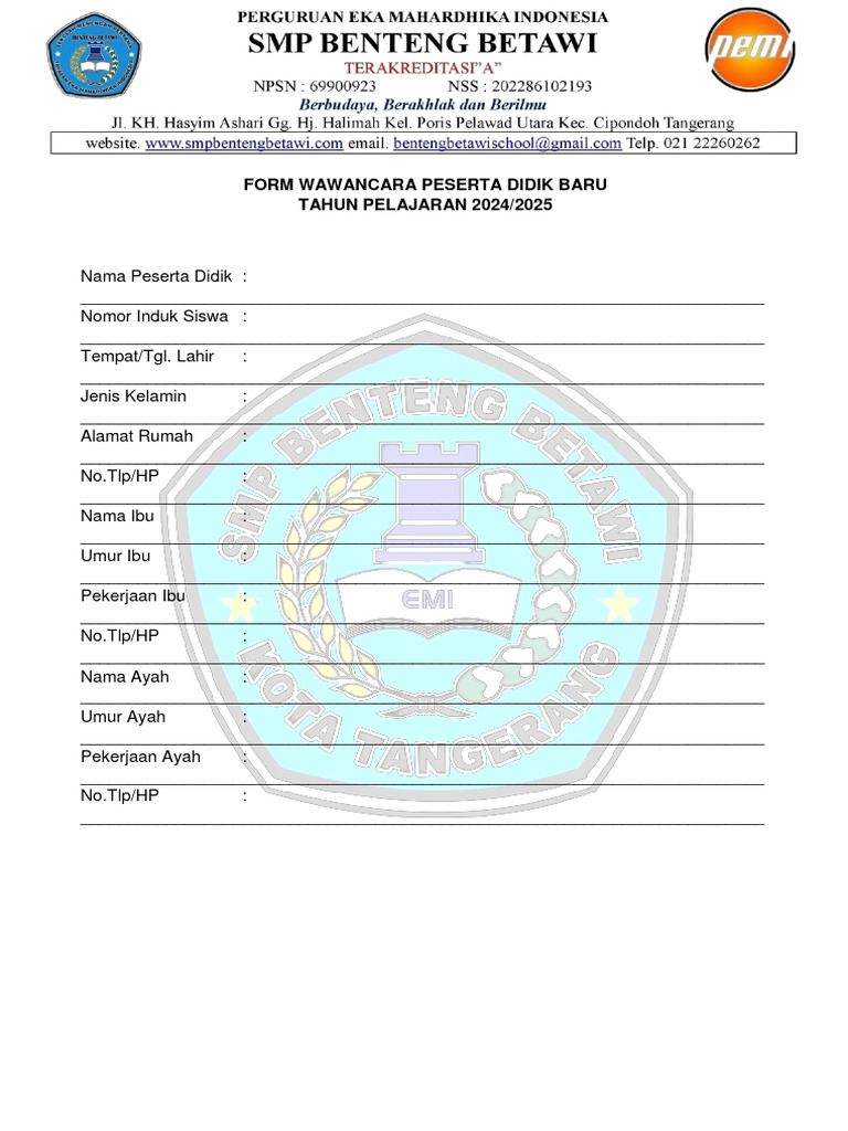 Form Wawancara Peserta Didik Baru SMP BB | PDF