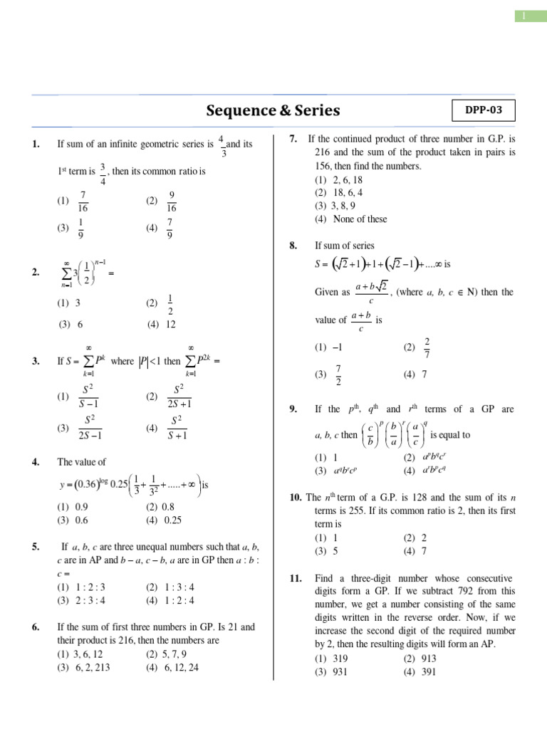 Sequence & Series - DPP 03 | PDF | Triangle | Arithmetic Sequence & Series - DPP 03 | PDF | Triangle | Arithmetic