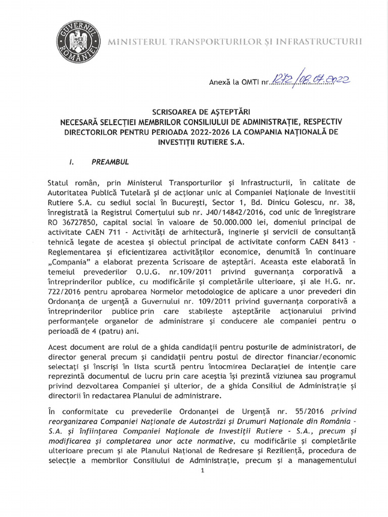 Scrisoare de Asteptari A CNIR SA | PDF