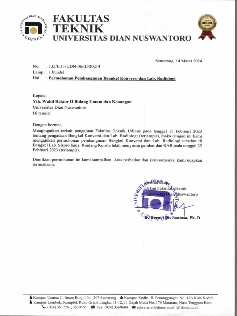 2024 Permohonan Pembangunan Bengkel Konversi Dan Lab. Radiologi FT | PDF