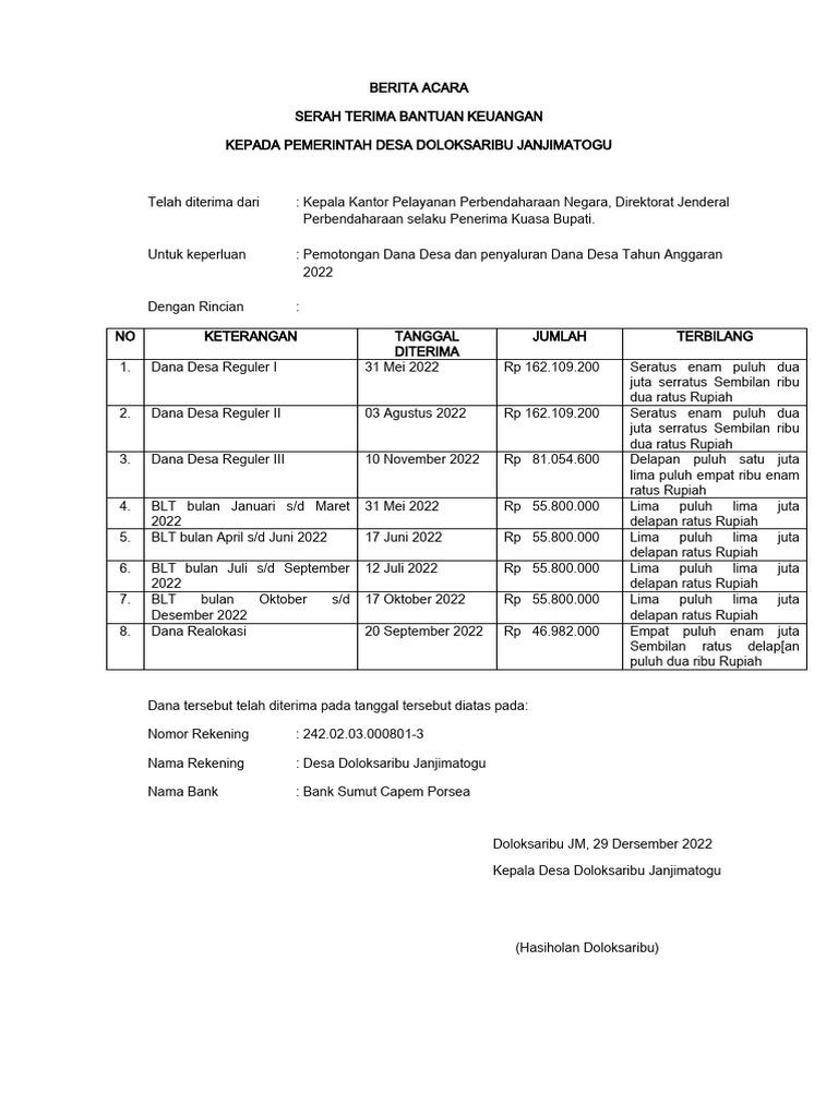 Berita Acara Serah Terima DD 2022 | PDF