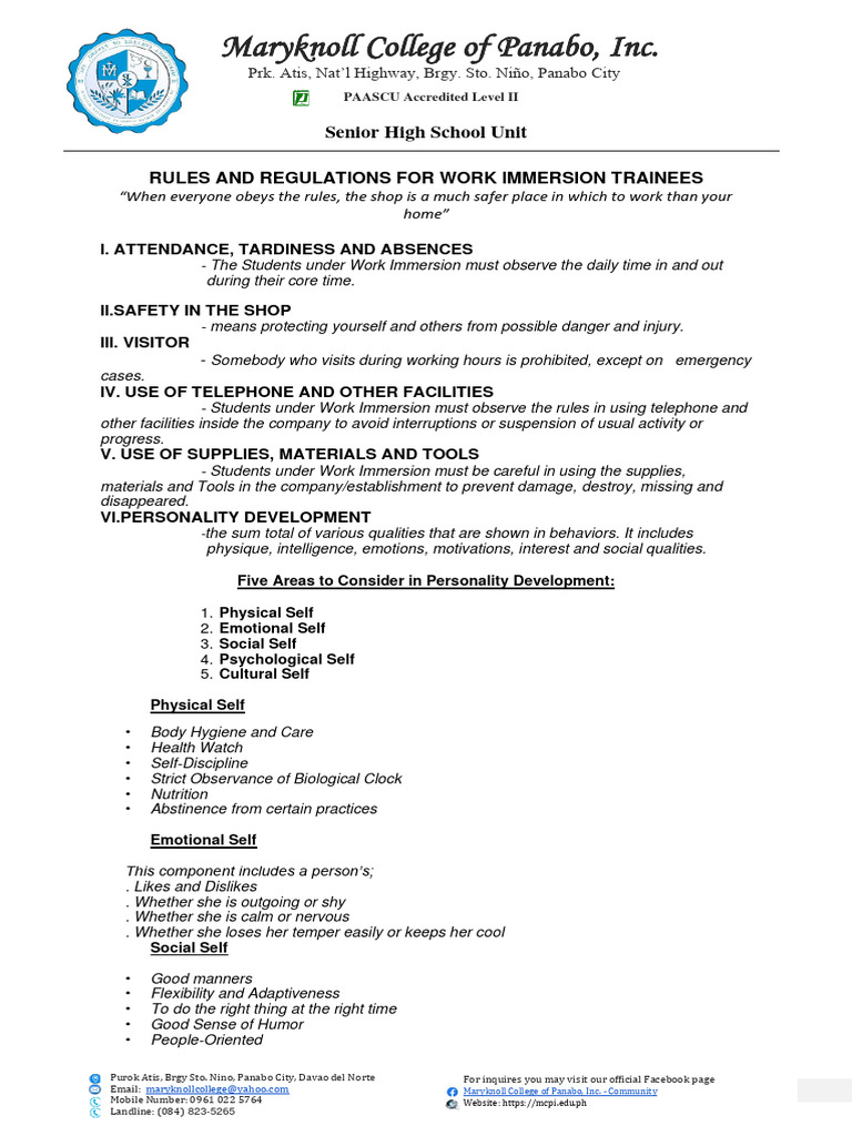 SHS Rules and Regulations - 2 Copies 5 | PDF | Psychological Concepts ...