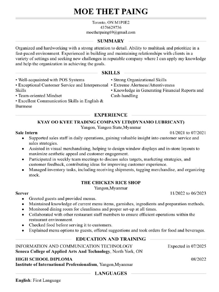 Resume by Moe Thet Paing | PDF