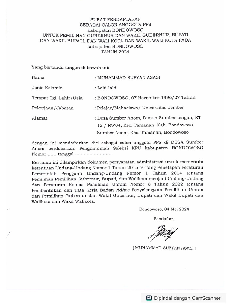 Surat Pendaftaran - Muhammad Sufyan Asasi | PDF