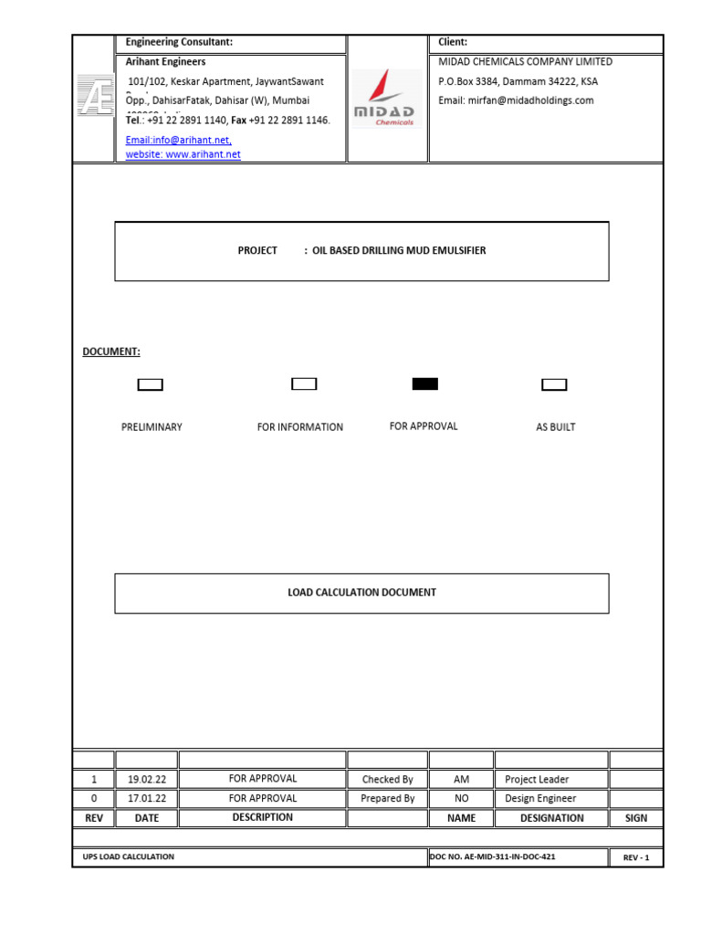 Midad Project - Ups Load Calculation - R1 | PDF | Power Supply | Amplifier