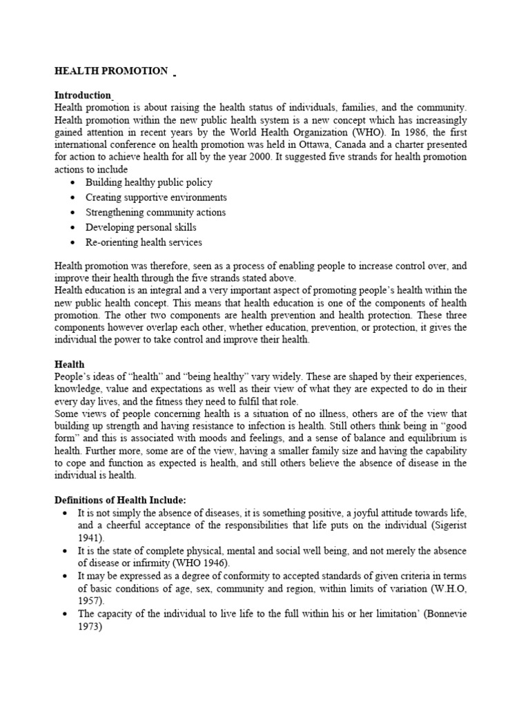 HEALTH PROMOTION | PDF | Preventive Healthcare | Health Education