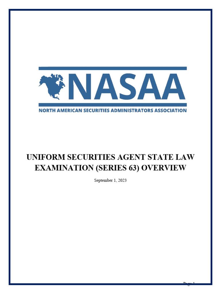 NASAA Series 63 Exam Study Guide | PDF | Financial Adviser | Securities ...