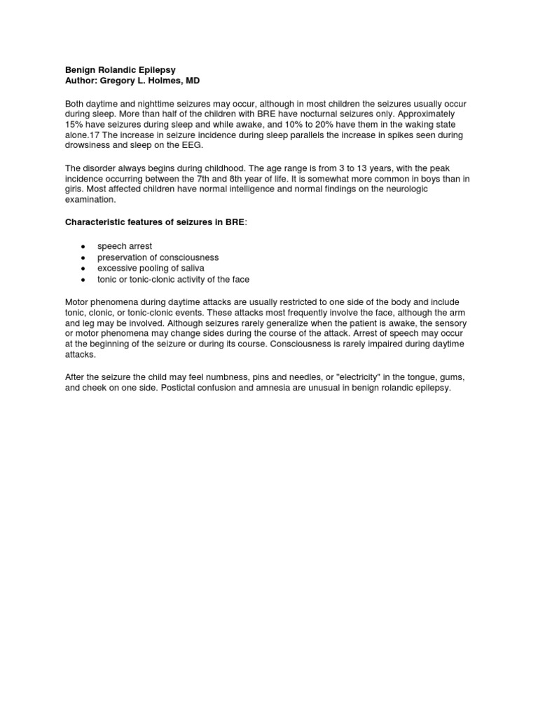 Overview of Benign Rolandic Epilepsy | PDF