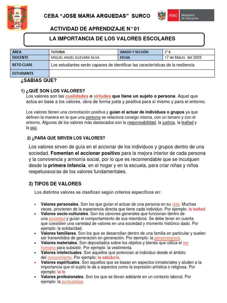 Actividad de Aprendizaje de Tutoria 2do B Ceba Jma Clase 01 | PDF | Justicia | Crimen y violencia