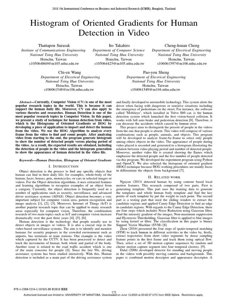 9 Histogram of Oriented Gradients For Human Detection in Video | PDF ...