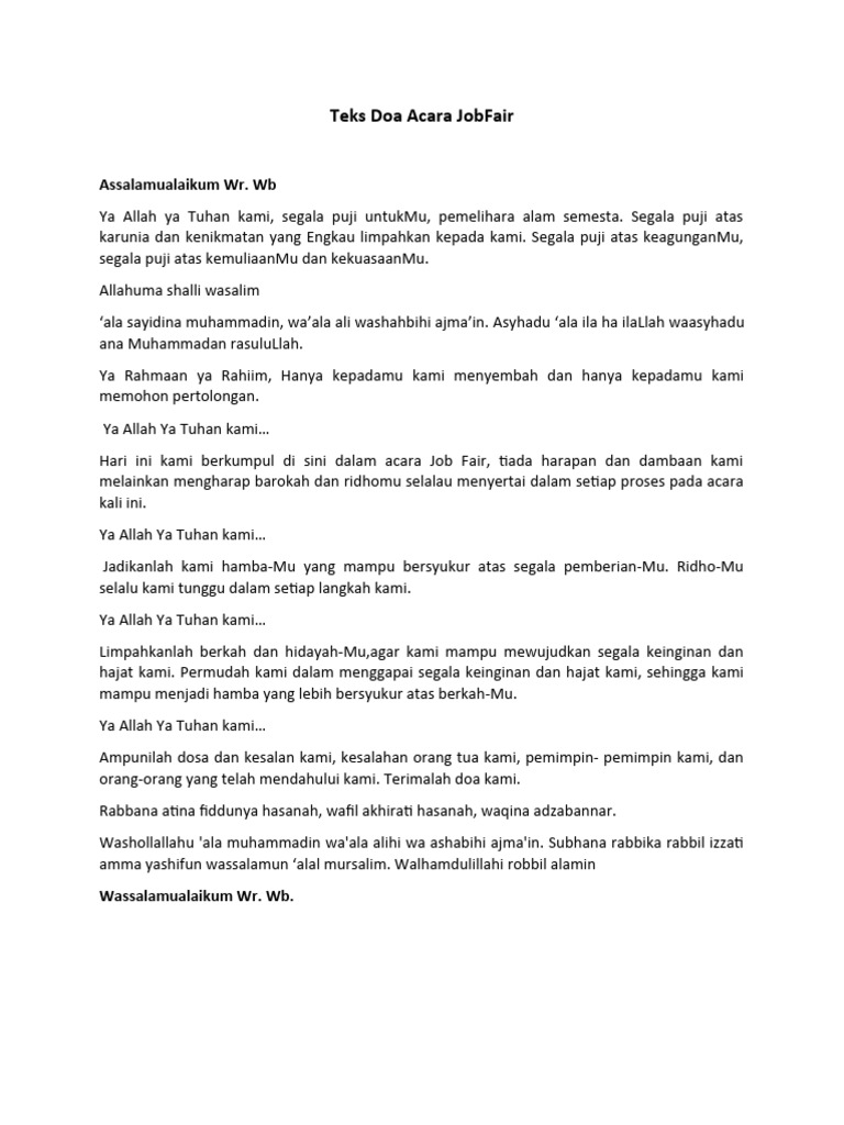 Teks Doa Acara JobFair | PDF