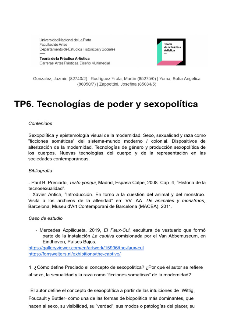 TP6. Tecnologías de Poder y Sexopolítica | PDF | Verdad | Sociedad
