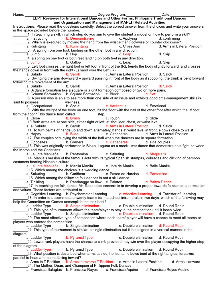 LEPT Reviewer For Dance and Orranization and Management | PDF ...