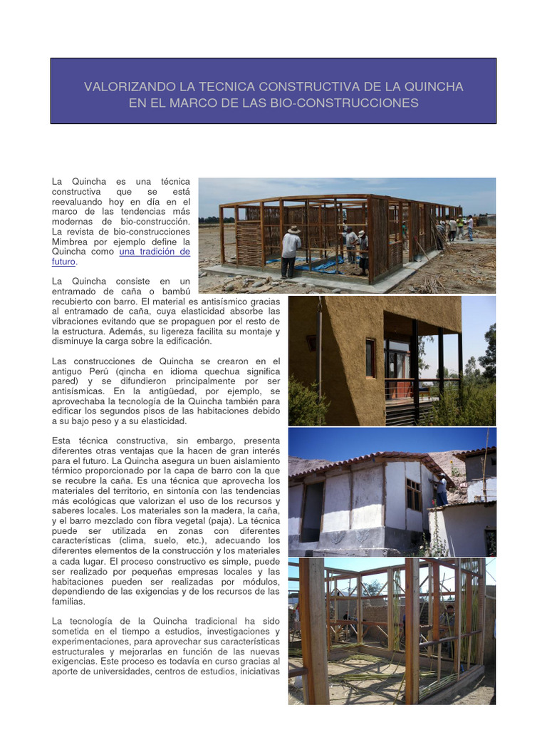 Valorización de la Quincha en Bio-construcción | PDF | Ingeniero civil ...