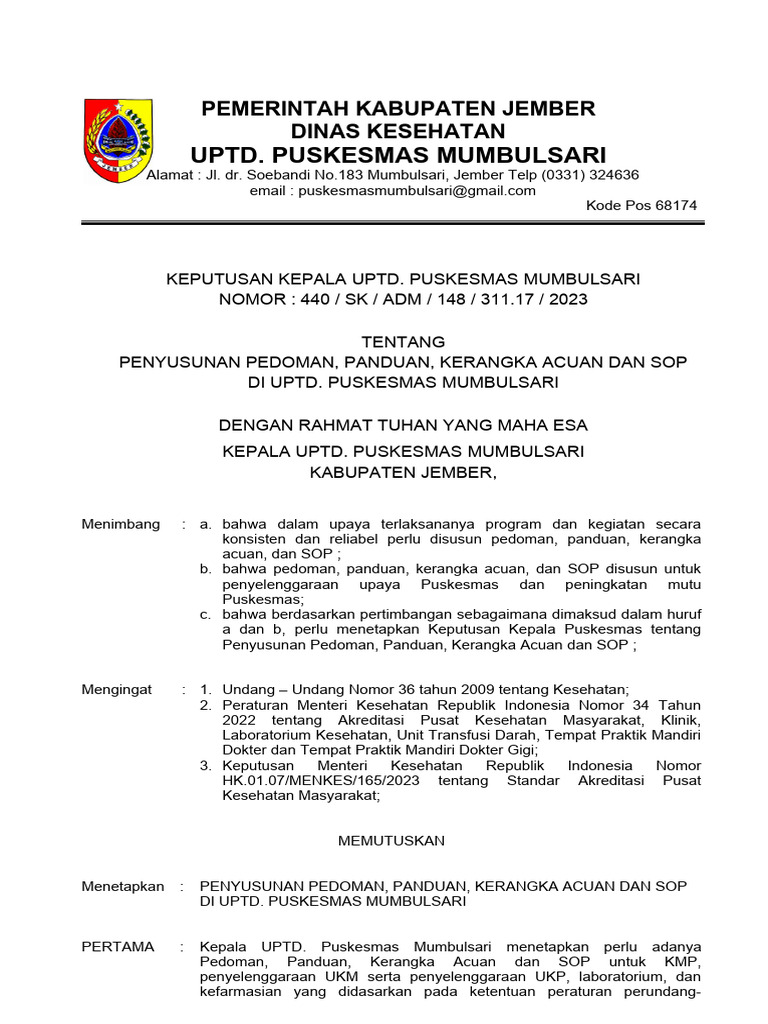 1.2.2.B SK Penyusunan Pedoman, Panduan, Kerangka Acuan, Dan Sop | PDF | Teknologi & Rekayasa