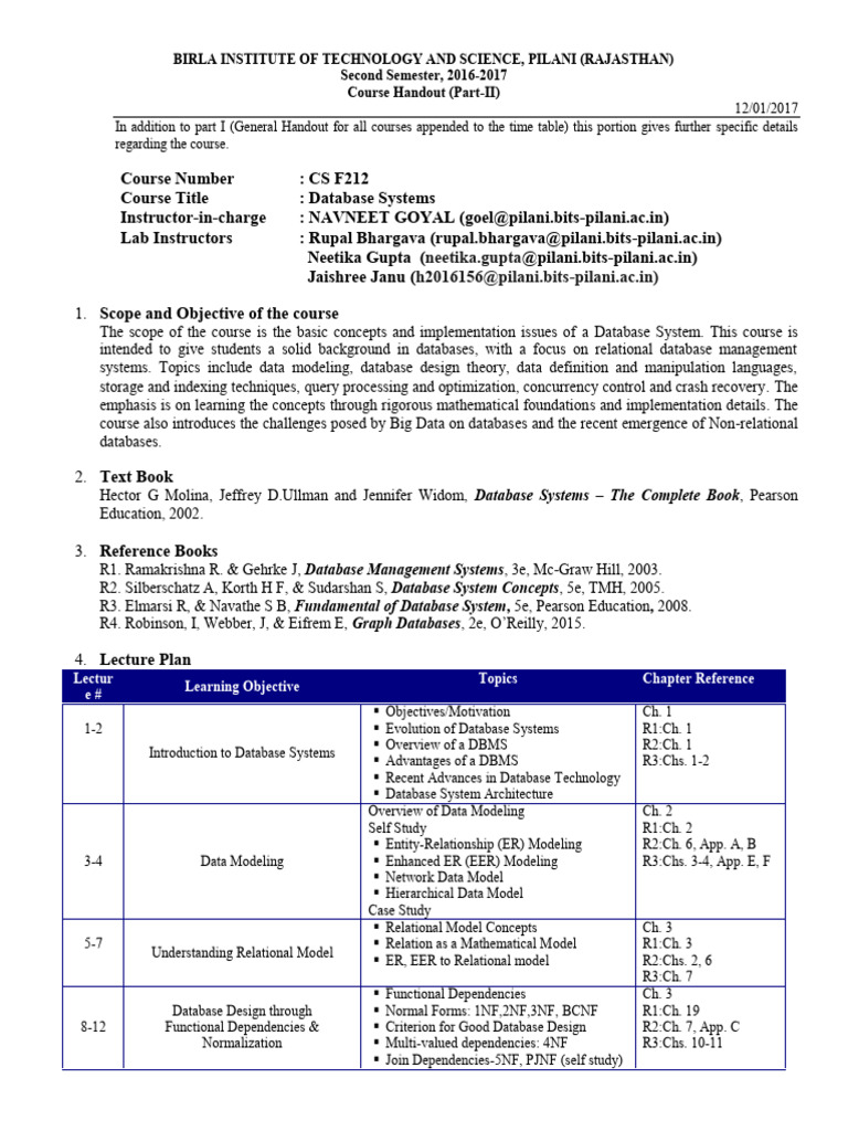 CS F212 Database Systems | PDF | Relational Model | Databases CS F212 Database Systems | PDF | Relational Model | Databases