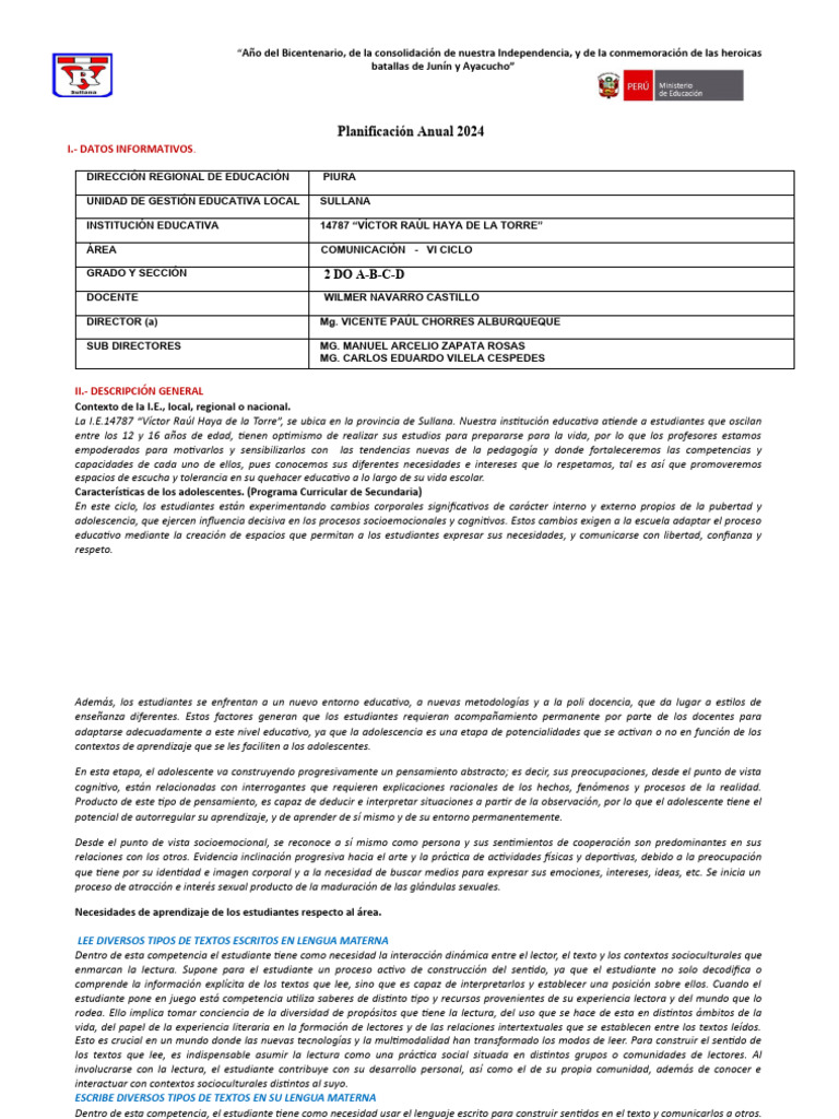 Programación Anual Segundo | PDF | Aprendizaje | Comunicación