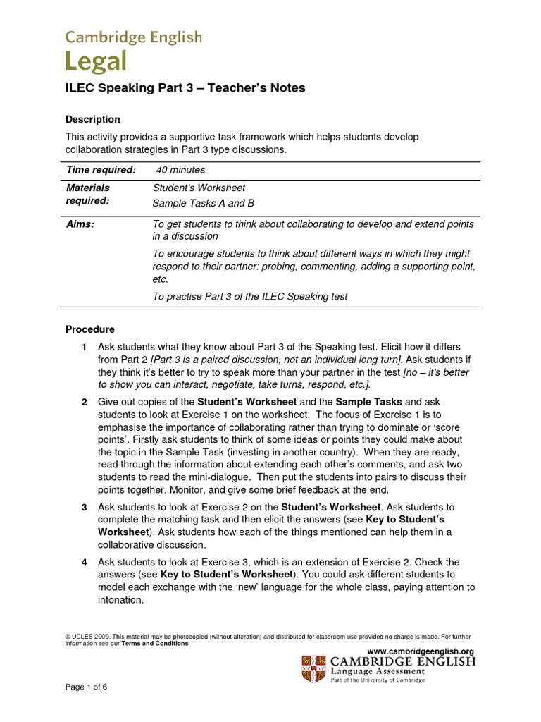 Cambridge English Legal Ilec Speaking Part 3 | PDF | Lawyer | Cognition