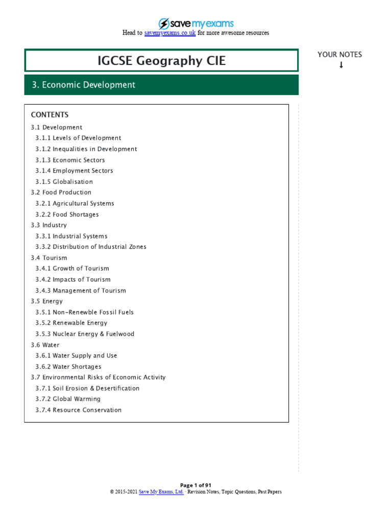 IGCSE Geography CIE: 3. Economic Development | PDF | Cost Of Living ...