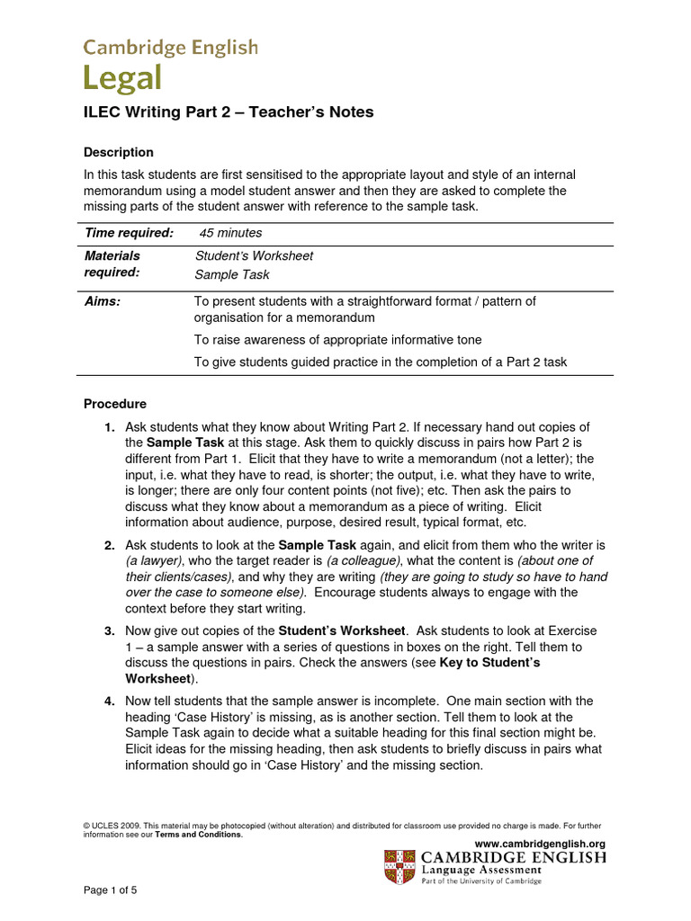Cambridge English Legal Ilec Writing Part 2 | PDF | Memorandum | Human Communication