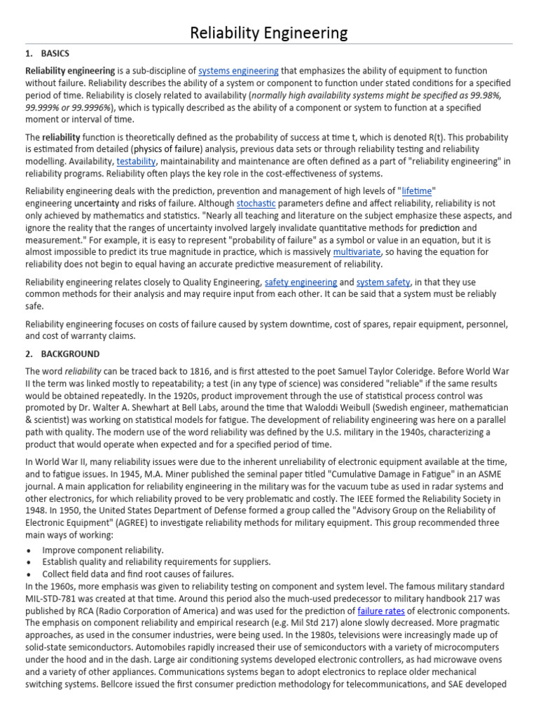 Reliability Engg | PDF | Reliability Engineering | Systems Engineering