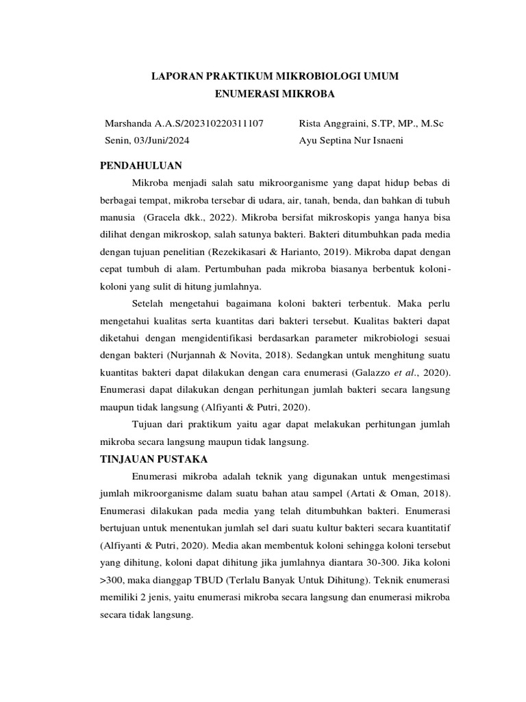 Laporan Praktikum Mikrobiologi Umum Enumerasi Mikroba | PDF | Kesehatan ...