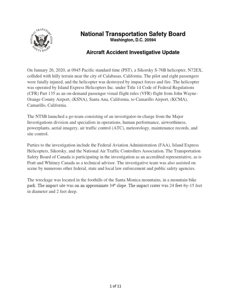 Sikorsky S-76B Helicopter Crash Update | PDF | Visual Flight Rules ...