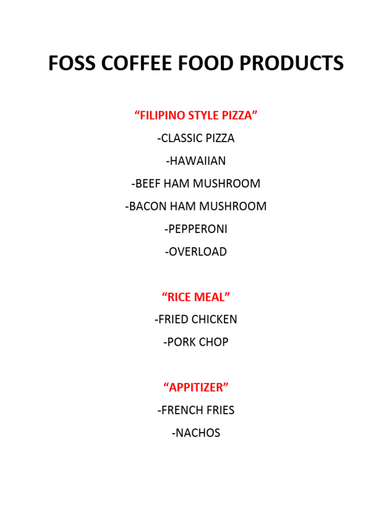 Foss Coffee Food Products | PDF