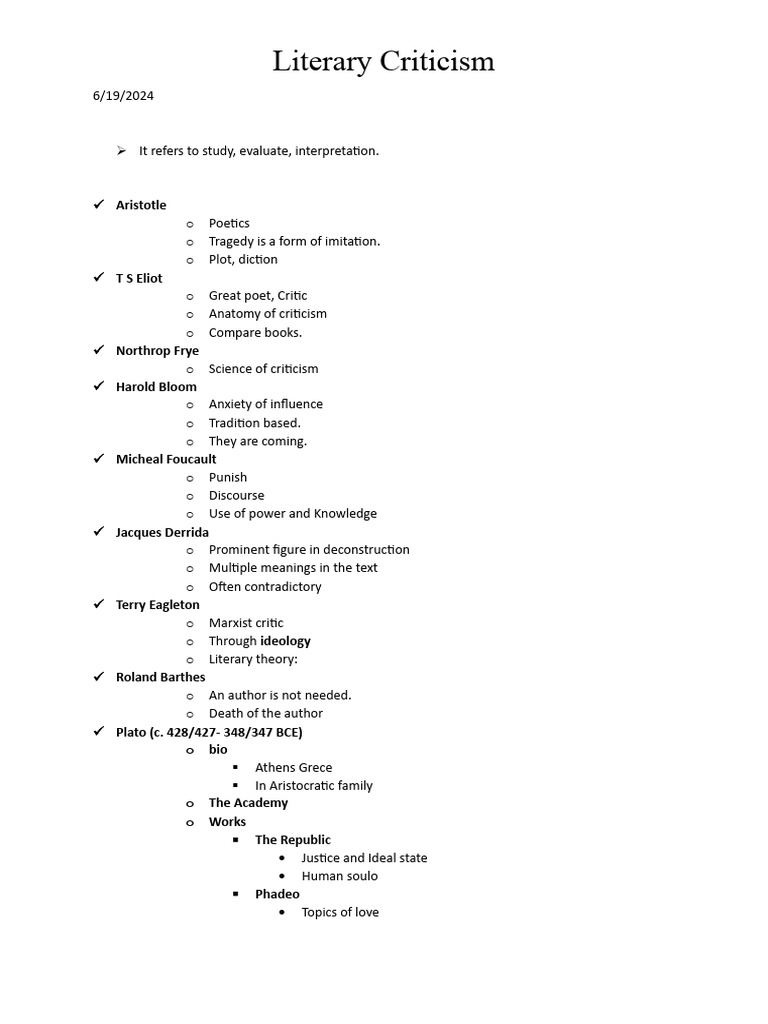Class 1 Literary Criticism | PDF | Plato | Aristotle