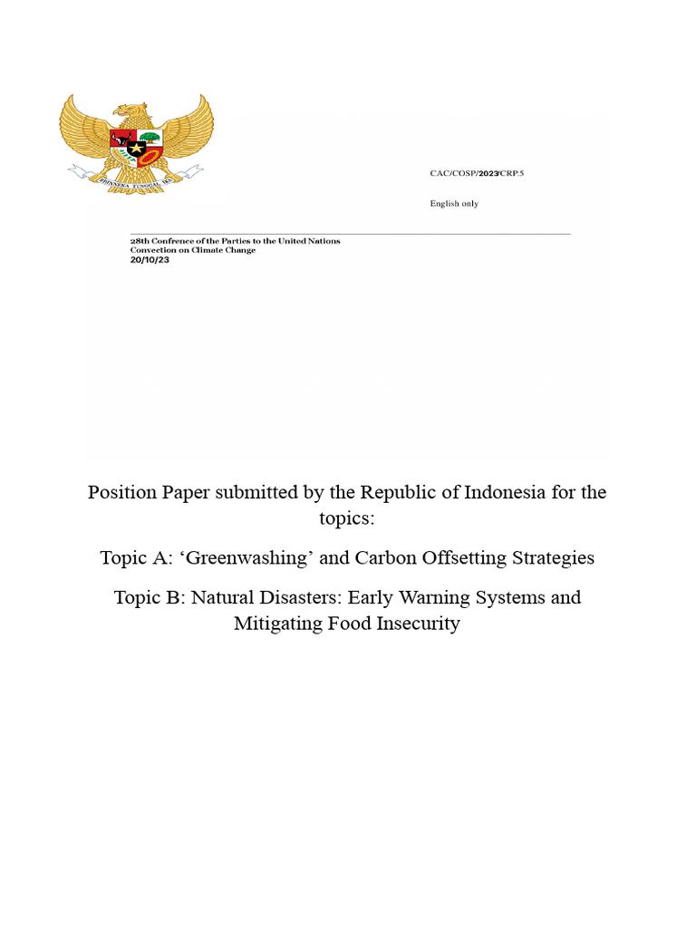 COP'28 Position Paper - Indonesia - Vedant and Jansher | PDF | Climate ...
