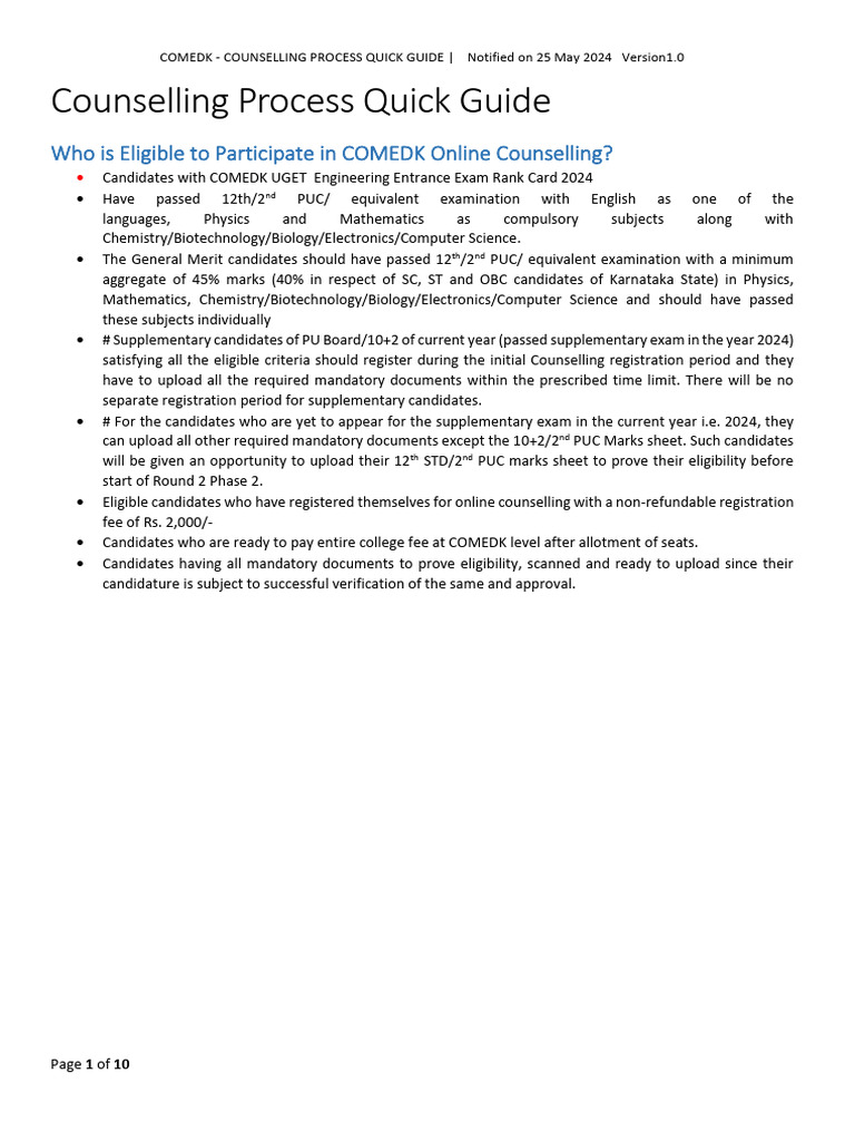 Counselling Quick Guide 2024 Version 1 - 0 | PDF | Fee | Driver's License