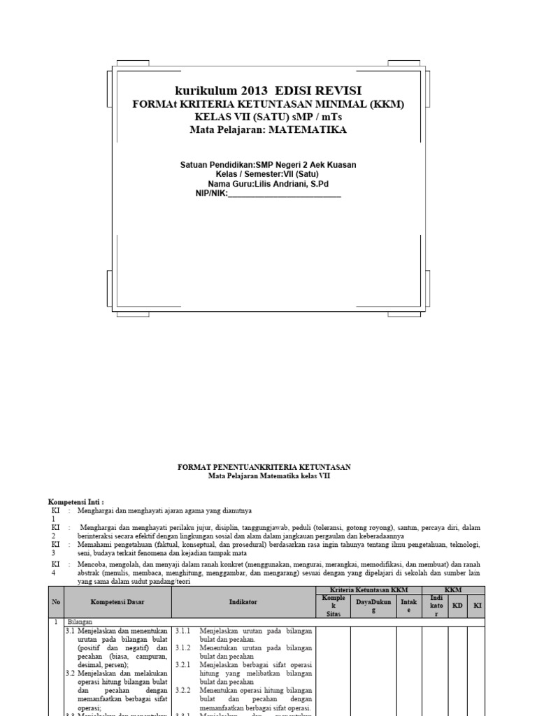Format Penentuan KKM | PDF