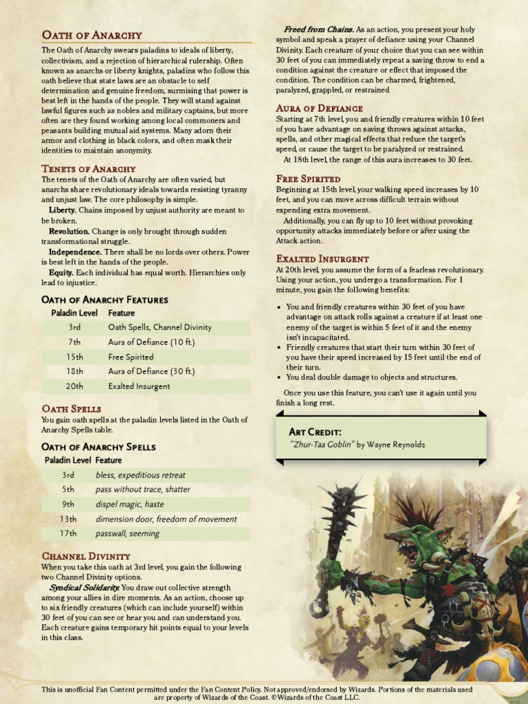 Dungeons & Dragons 5e Paladin: Oath of Anarchy | PDF