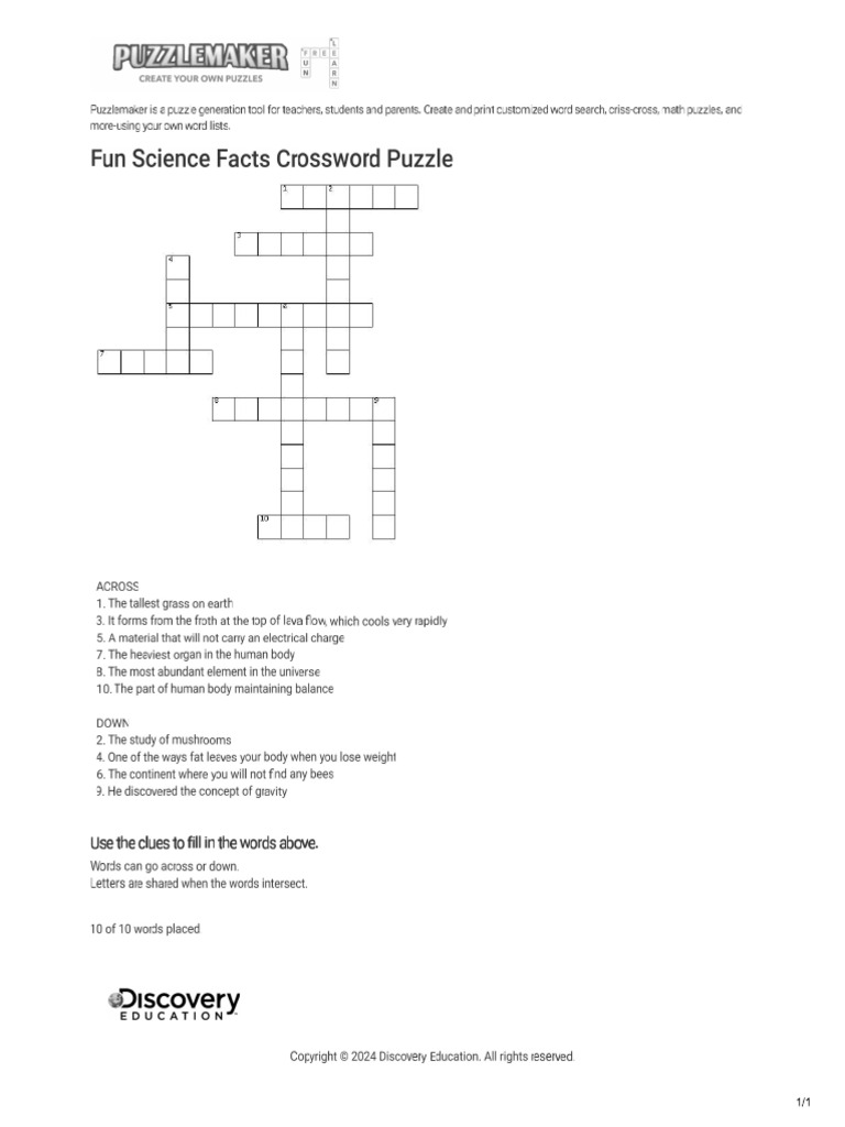 Science Crossword Puzzle | PDF