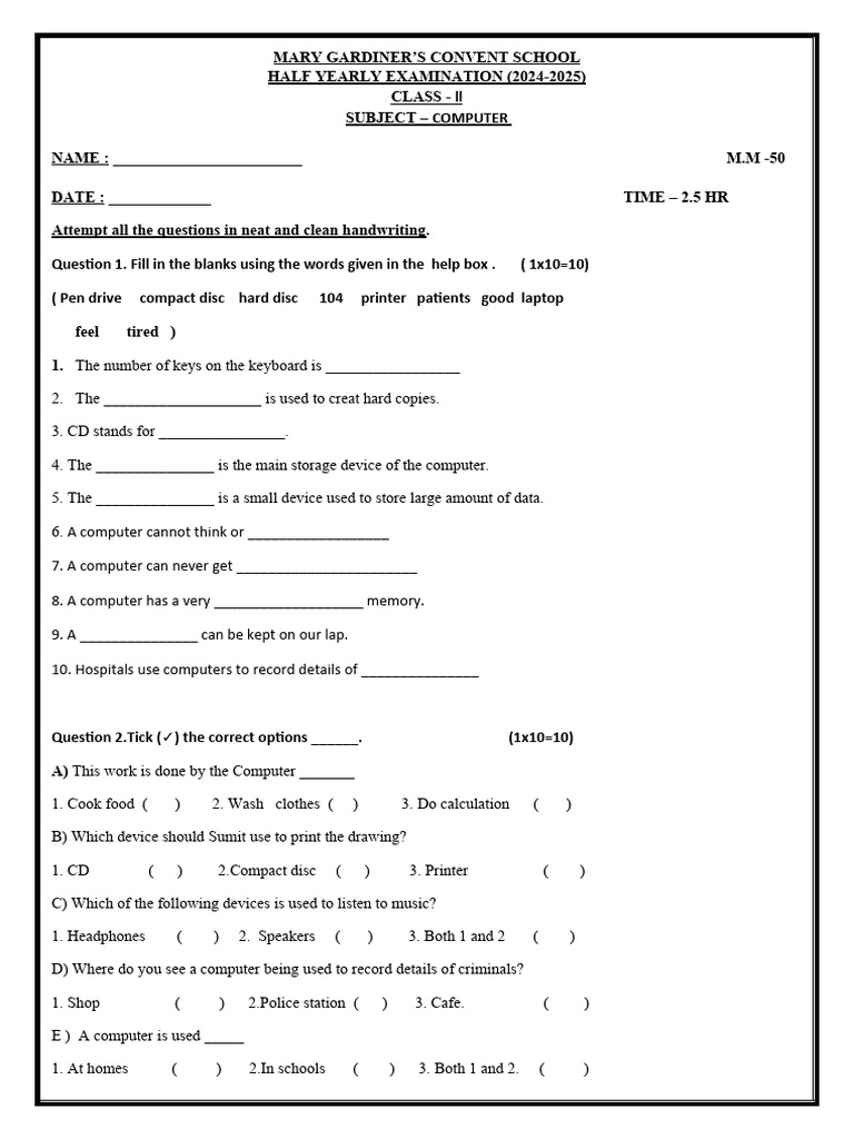 Class 2 Hy Computer Paper | PDF | Laptop | Mobile Device