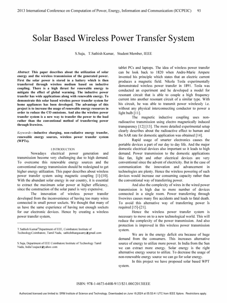 Solar Based Wireless Power Transfer System | PDF | Inductor | Power ...