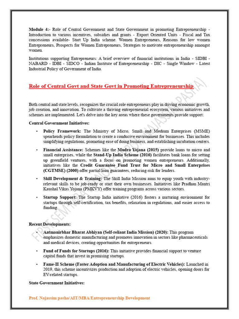 Module 4 Entrepreneurship Development and Government | PDF | Entrepreneurship | Startup Company
