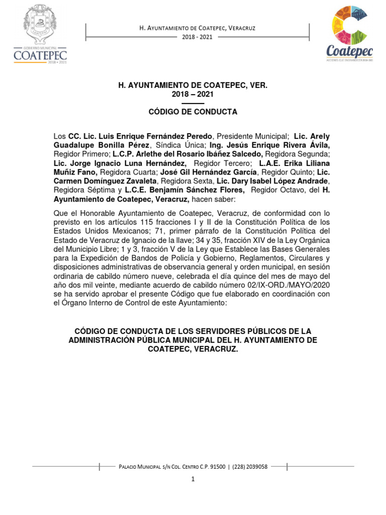 Código de Conducta Coatepec | PDF | Responsabilidad | Corrupción política