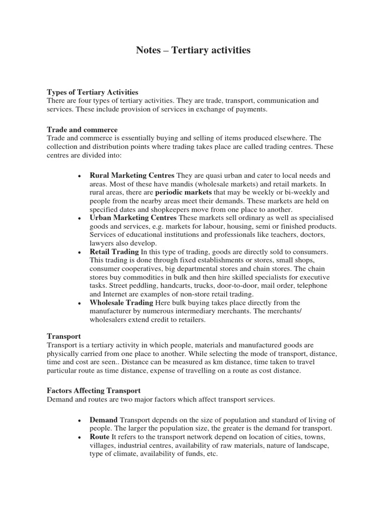 Understanding Tertiary Activities | PDF | Tourism | Outsourcing