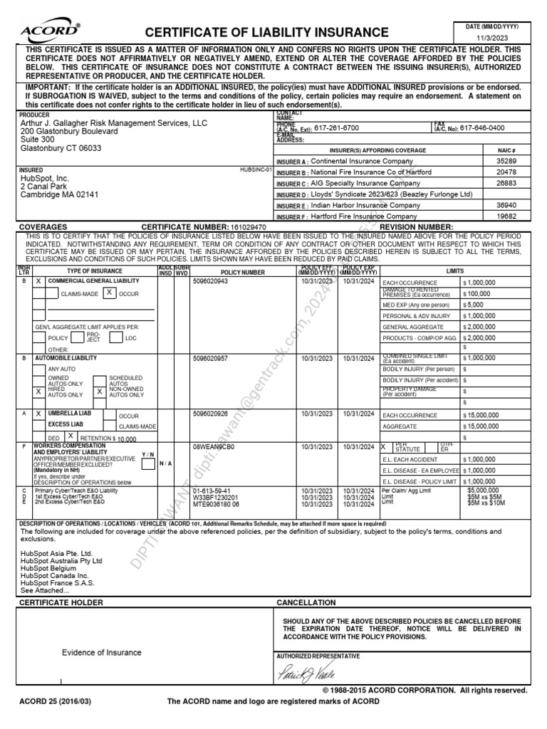 Insurance Certificate Overview | PDF | Insurance | Liability Insurance